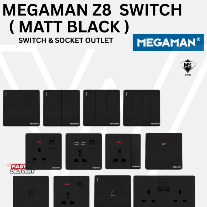 Megaman Z8~SIRIM SWITCH 13A (MATT BLACK )Switch Switches Socket Outlet Frameless Design Modern ...