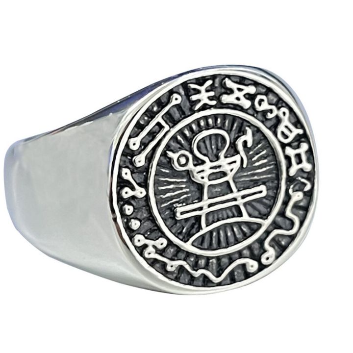 Chengjiao Seal of Solomon Seal Ring Magic Runes Stainless Steel Signet ...