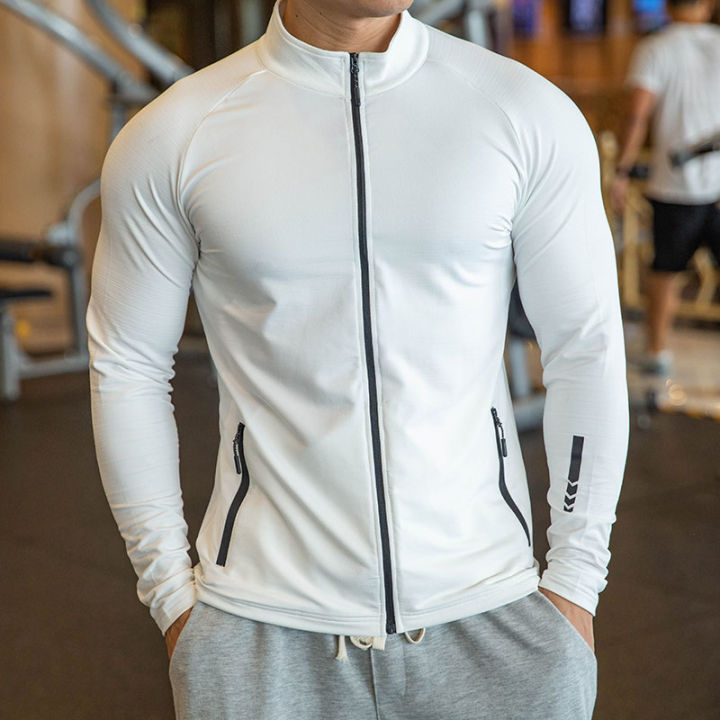 Stand Collar Running Jackets Sports Workout Training Long Sleeve Zipper ...