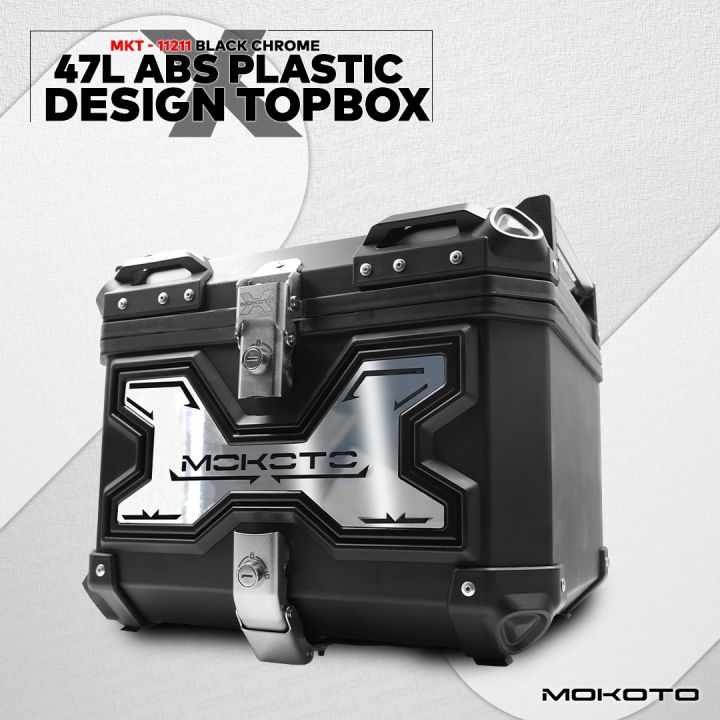 MOKOTO 47L ABS PLASTIC TOP BOX X-DESIGN BLACK CHROME11211 DOUBLE LOCK ...