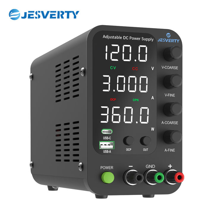 Jesverty DC Power Supply Variable, 0-120V 0-3A Switching Bench Power ...