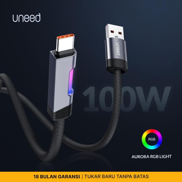 UNEED Aurora RGB Light Data Cable QC PD 100W Type C to Lightning / Type ...