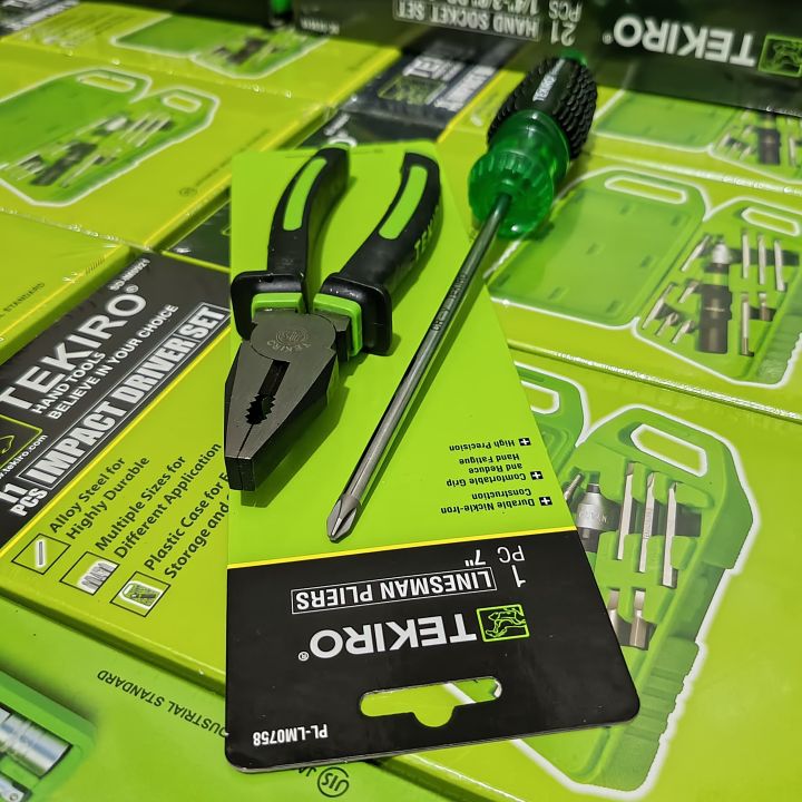 TEKIRO Tools Set 2 Pcs Obeng (+) Gagang Karet + Tang Kombinasi Tekiro ...