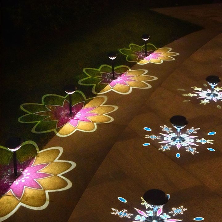 QIANX48 Waterproof Solar Projection Lamp Ground Insertion Flower ...