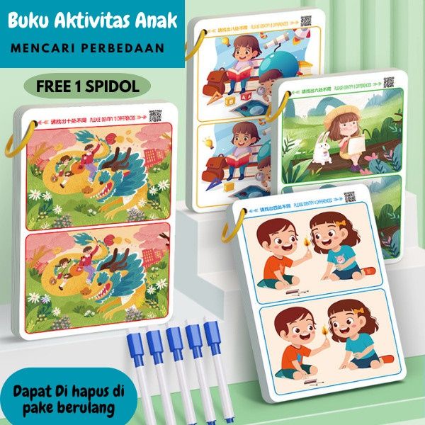 Buku Edukasi Aktivitas Anak Mencari Perbedaan Spot the Difference Wipe ...