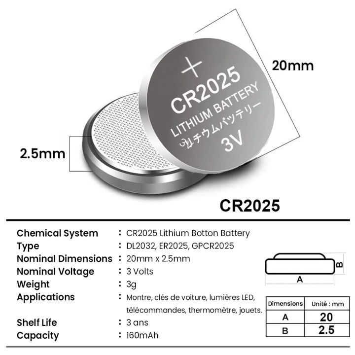 【Top-rated】 5pcs 160mah Cr2025 Cells 2025 Dl2025 Br2025 Lm2025 3v ...