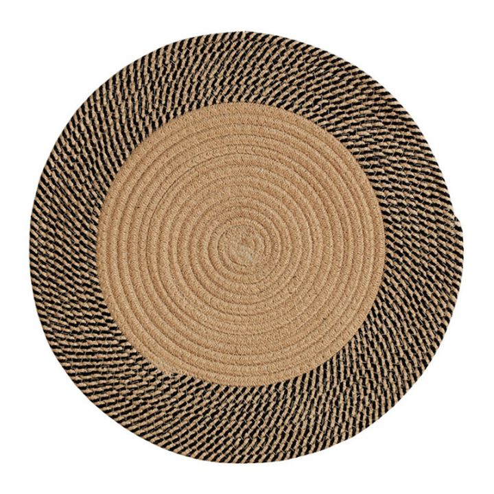 Japanese Style Woven Carpet Jute Round Floor Mat Simple Coffee Table ...