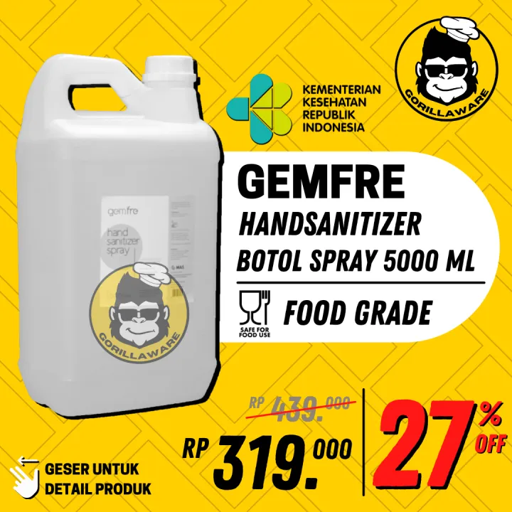 GemFre Handsanitizer Cair Botol 5000ml / 5Ltr FOOD GRADE Ethyl Alkohol ...