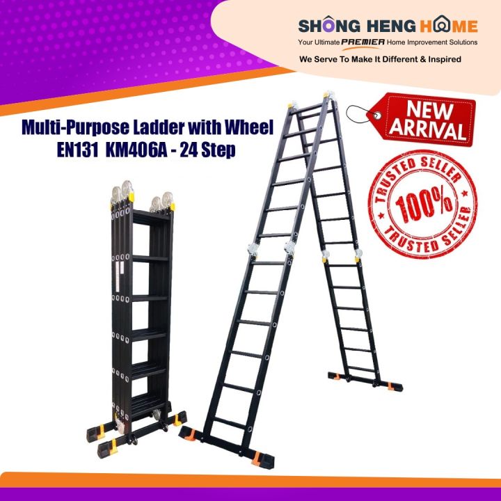 [24 STEPS/7.3M] Aluminium Multipurpose Ladder with Wheel [EN131-KM406A ...