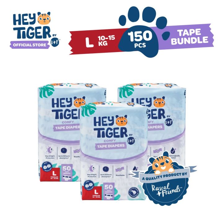 HEY TIGER Tape Diapers LARGE (10-15 kg) - Bundle Pack 150pcs (50pcs x 3 ...