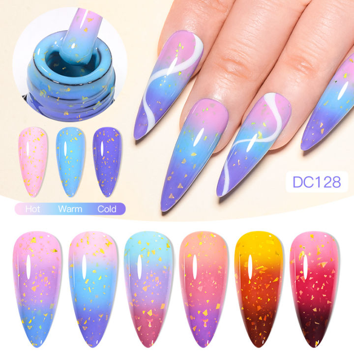 MTSSII เจลยูวีแบบกึ่งถาวรสำหรับอุณหภูมิสีเจลทาเล็บประกายทองขนาด7มล. เจลเปลี่ยนสีขัดเงาแบบกึ่ง ...