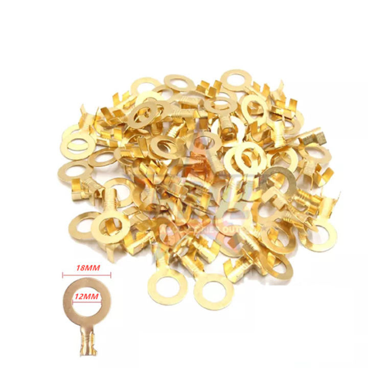 1 Pack (100 Pcs) 12mm Ring Terminal Clip Wire Universal Gold Brass Car ...