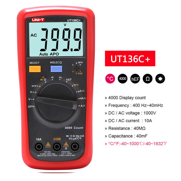 UNI-T UT136B+ UT136C+ Multimeter Digital AC/DC Voltmeter Ammeter ...