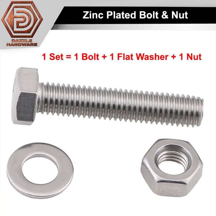 [ 1 unit = 1 set ] M6 Zinc plated bolt and nut and flat washer Gi bolt ...