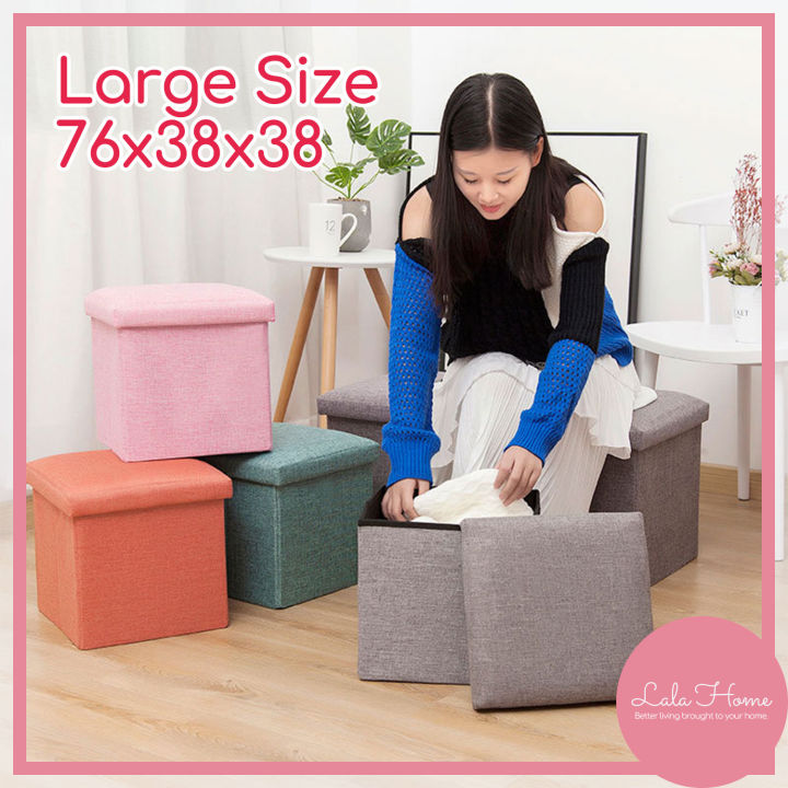 2 in 1 Storage Stool Box Ottoman 76x38x38 Fabric Foldable Storage Sofa ...
