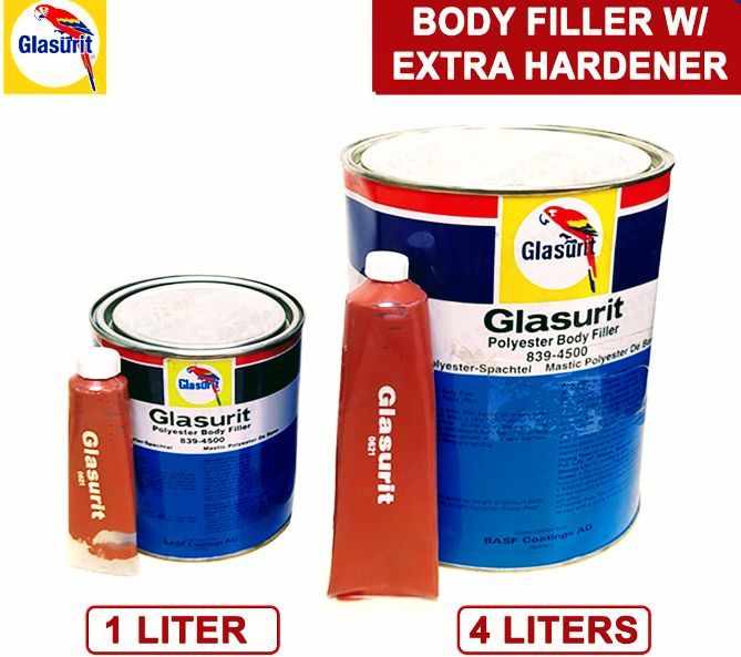 Glasurit Polyester Body Filler with Hardener Separate Hardener 1Liter, 1Gallon, 30g, 120g ...