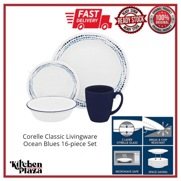 CORELLE Livingware Classics Ocean Blues 16-Piece Set | Lazada