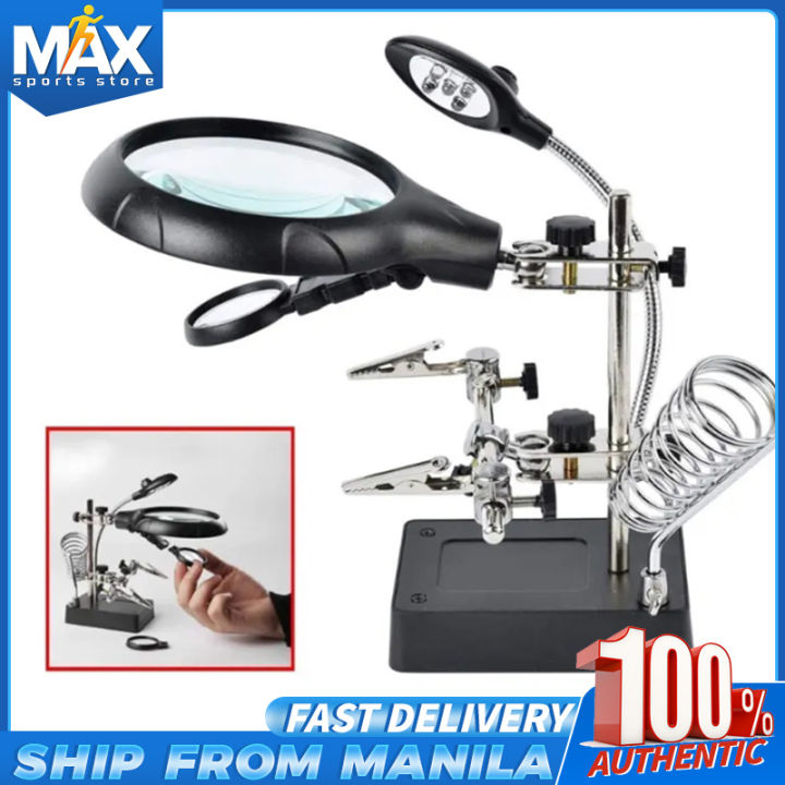 Magnifying Soldering Iron Stand Aid Hand Clip LED Lens Magnifier Brand ...