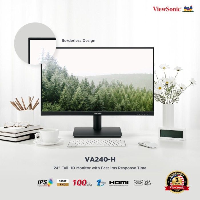 LED VIEWSONIC VA240-H 24" IPS 100Hz 1ms 1080p Monitor Gaming VA240 FHD ...