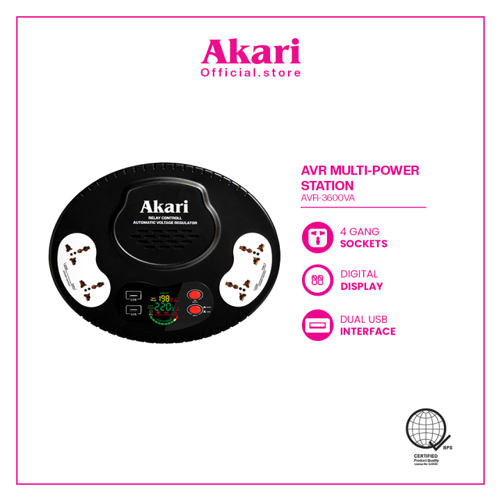 Akari AVR Multi-Power Station, 3600W Relay Type with 3 Multi purpose ...