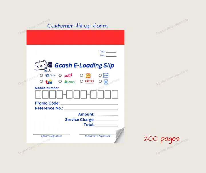 200pages Gcash E-Loading Transaction Slip | customer fill-up form ...