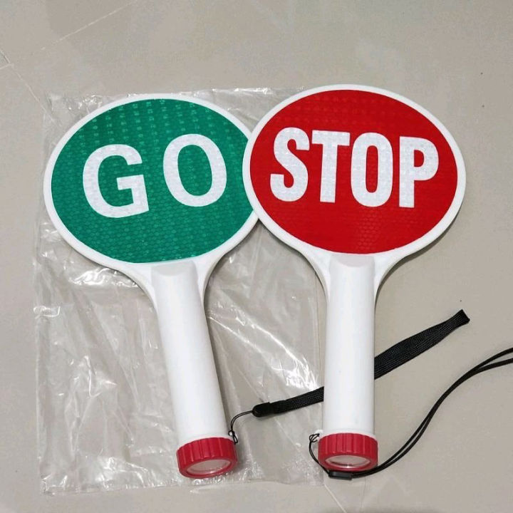 safety warning signal stop and go sign Hand held neon Stop Go Traffic ...
