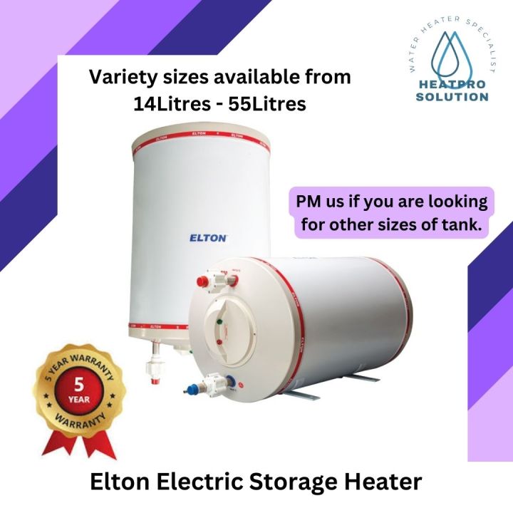 ELTON Electric Water Heater Storage -14L (3gals) - 45L (10gals) - Horizontal & Vertical model ...