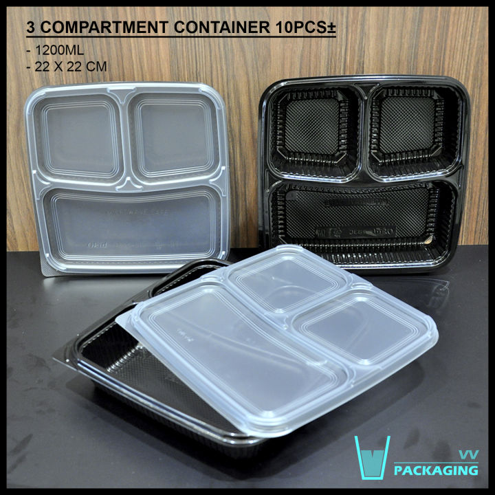 #HIGH QUALITY# 3 Compartment Plastic Container / Lunch Box SQ3C [10 ...