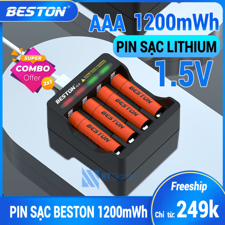 Bộ Pin Sạc AAA (3A) 1.5V 1200mWh Lithium-ion, Sạc Beston cao cấp. Pin ...