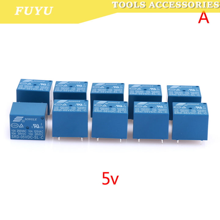 FUYU 10pcs Relays DC 5V 12V 24V SRD - 250VAC 10A 5PIN Power Relays ...