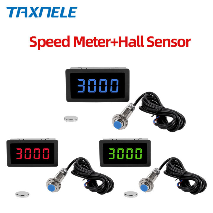 4 Digital LED Red Blue Green Tachometer Gauge RPM Speed Meter+Hall ...