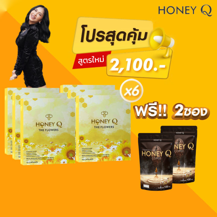 สูตรใหม่ Honey Q ฮันนี่ คิว 6 กล่อง + กาแฟ 2 | Lazada.co.th