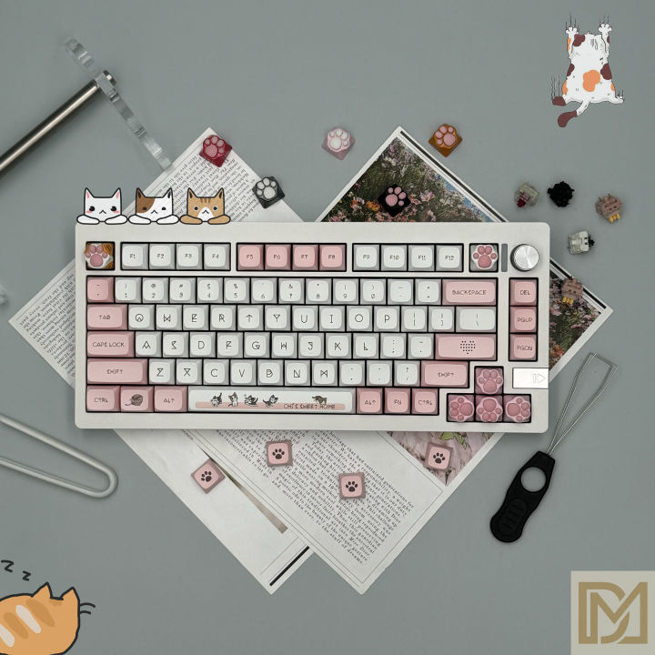 Cat Keycap PBT Dye Sub XDA Kitten White Pink Cute Keycaps 137pcs Fit ...