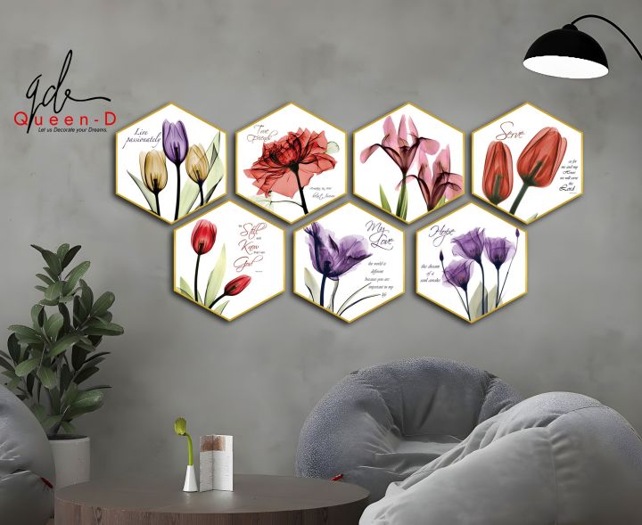 Hexagon and Rectangular Flower Inspirational Wooden Hanging Wall Decor ...
