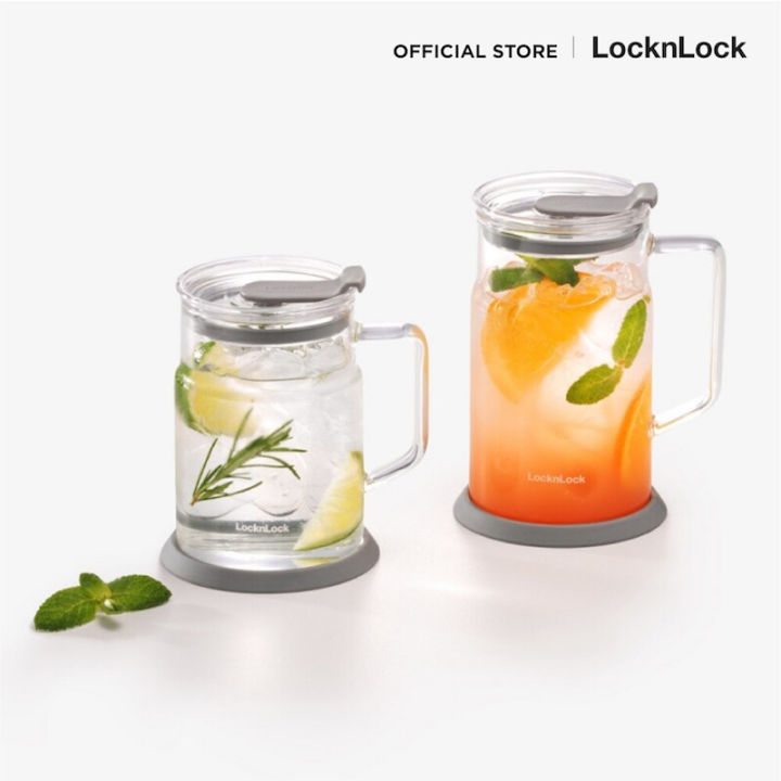 LocknLock แก้วน้ำมีหูพร้อมฝา Metro Glass Mug | Lazada.co.th