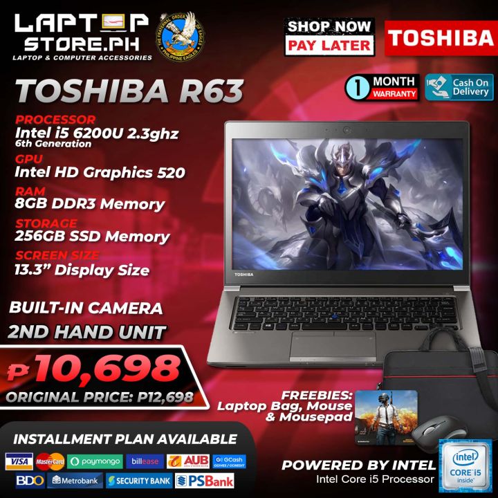 Laptop TOSHIBA R63 Intel Core i5 6200U 2.3ghz 8gb 256GB SSD(6th ...