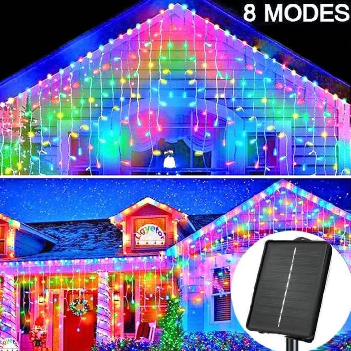 200L/96L Solar/Plug 220V Christmas Light Waterfall Fairy String Curtain ...
