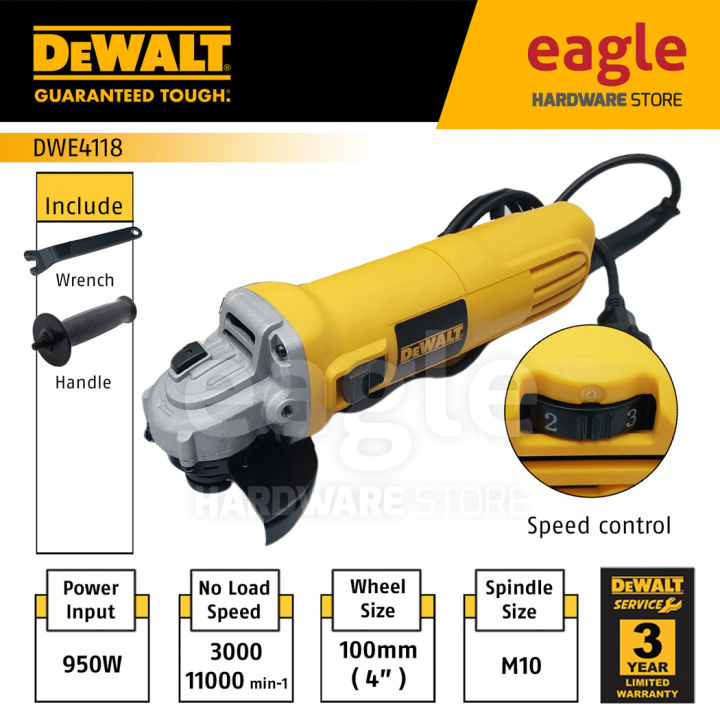 Dewalt DWE4118-B1 100mm ( 4" ) 950W Side Switch Variable Speed Angle Grinder ( DWE4118 ) | Lazada