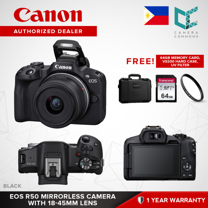 Canon EOS R50 Mirrorless Camera with 18-45mm Lens Black White APS-C 4K ...