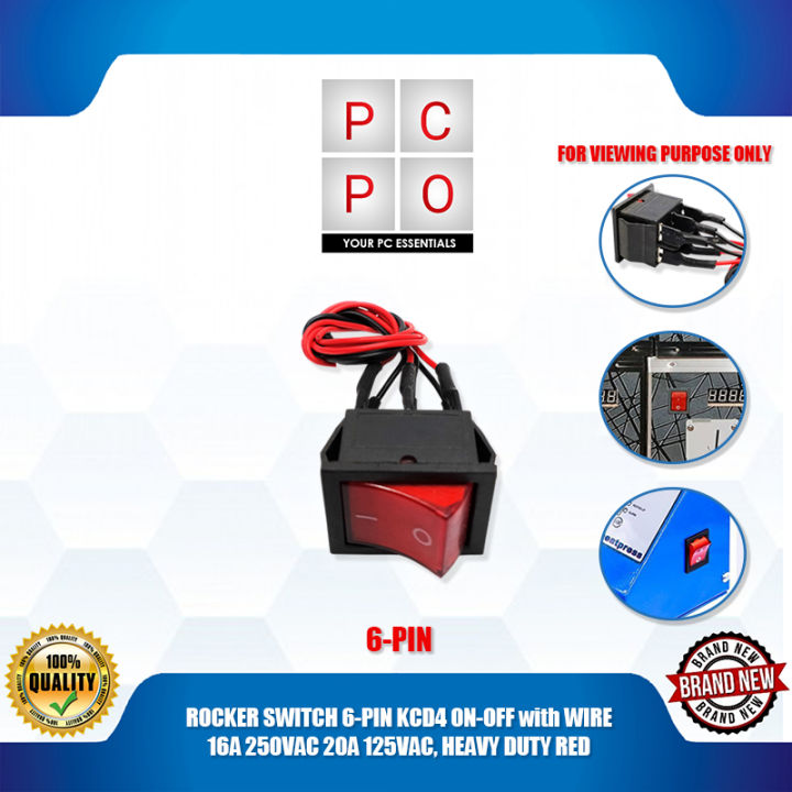 ROCKER SWITCH 6-PIN KCD4 ON-OFF with WIRE, 16A 250VAC 20A 125VAC, HEAVY ...