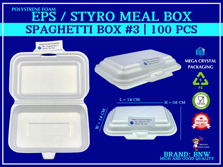 [ 100 Pcs ] Styro / Disposable Spaghetti Box # 3 | Lazada PH