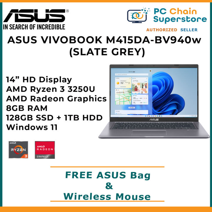 ASUS VIVOBOOK M415DA-BV940W Slate Grey Laptop - 14" HD | AMD Ryzen 3 ...