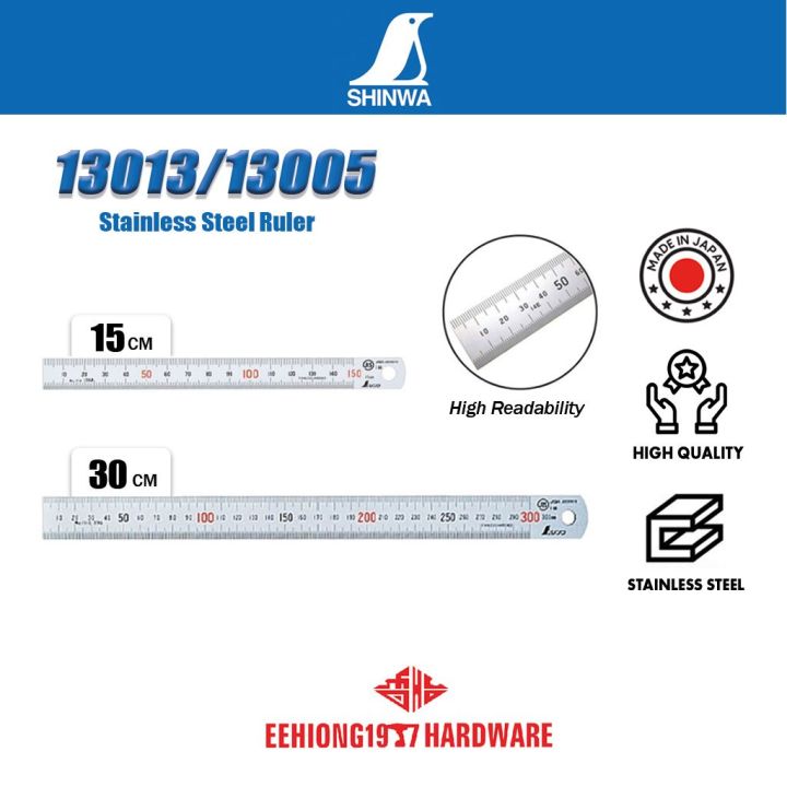SHINWA 13005 13013 15cm 30cm Stainless Hardened Ruler 150mm 300mm Made in Japan High Readability ...
