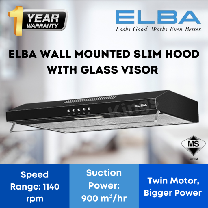 (POS by Seller) Elba Wall Mounted Kitchen Slim Hood with Glass Visor ...