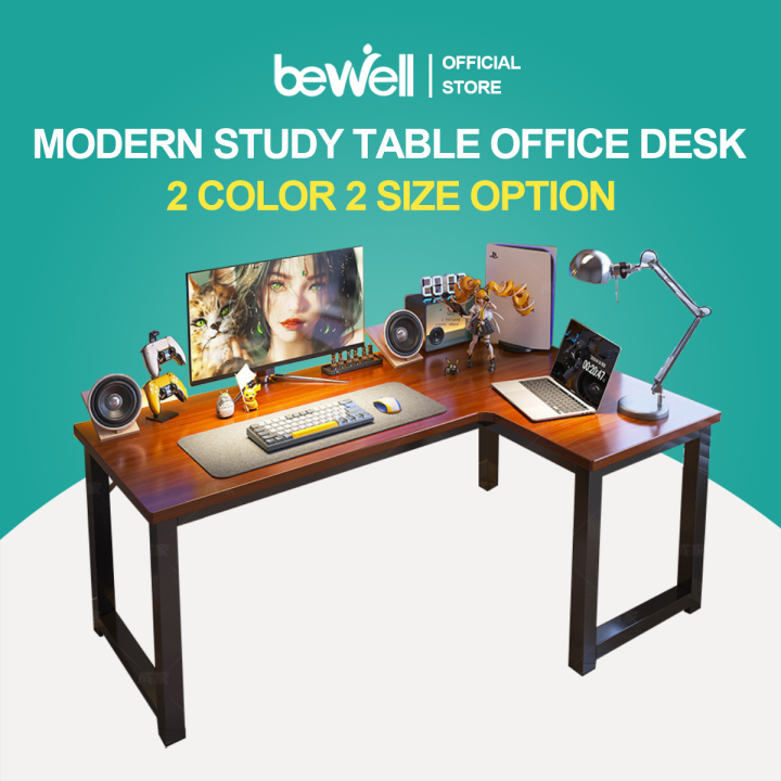 Bewell Computer Table L Shaped Office Desk Long Corner Game Table Study Work Desk Bedroom Corner ...