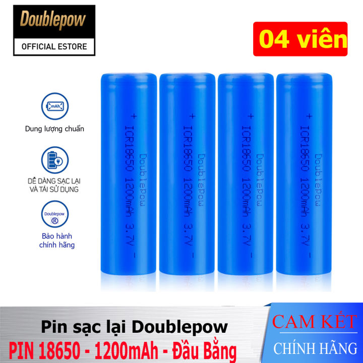 [04 viên] Pin sạc 18650 - 1200mAh đầu bằng (xanh) chính hãng Doublepow ...