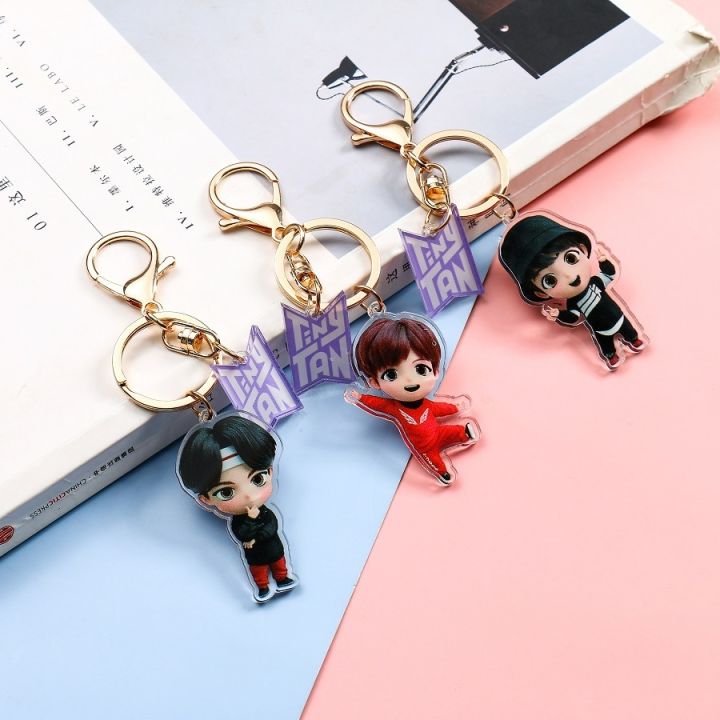 Fashion Kpop Keychain Cute Cartoon Bangtan Boys Jungkook V Suga Keyring ...