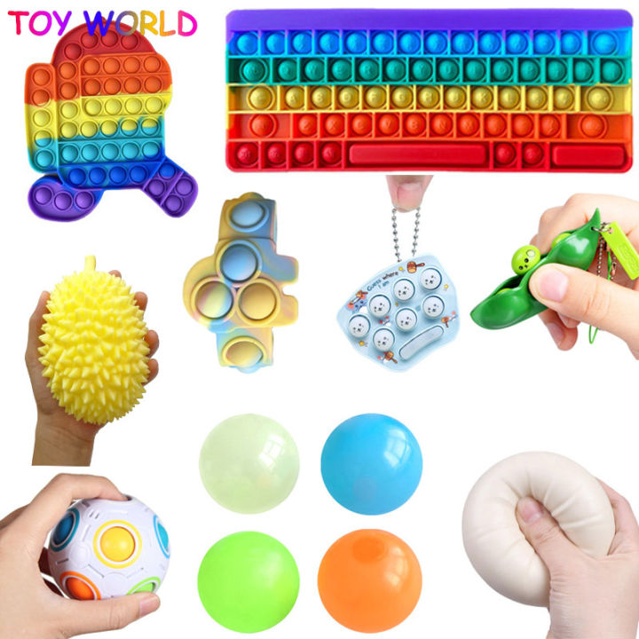 Pop it fidget toy full set box among us rainbow sensory Pop Bubble ...