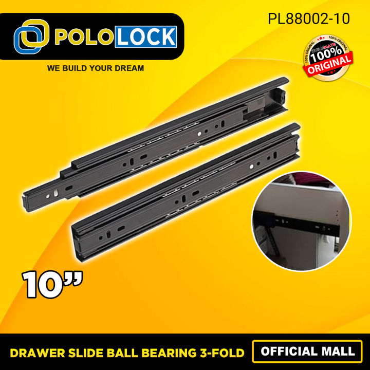 Pololock 10" Inch 3-FOLD Ordinary Drawer Slide Guide Ball Bearing for ...