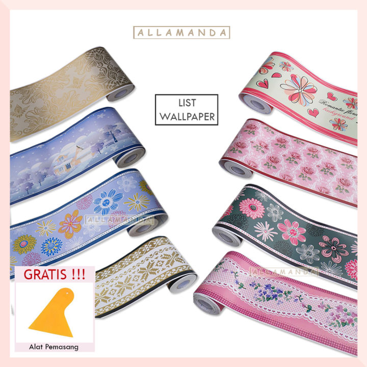 Border List Wallpaper Murah Motif Bunga Pink Shabby Wallborder Sticker ...